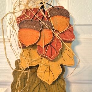 Accents | Leaf And Acorn Wood Wall Or Door Hanging Painted Rustic Decor ...
